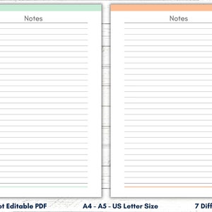 Printable Lined Notes Pages Template, Colored Lined Notes Sheet, Note ...