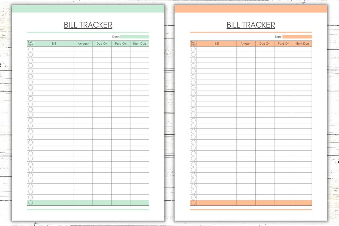 Printable Bill Payment Sheet, Monthly Bills Record, Bill Tracking Sheet ...
