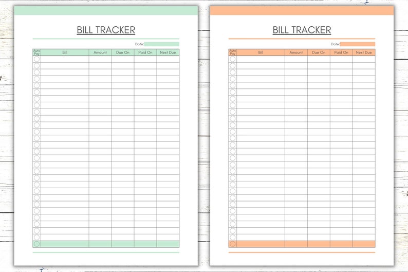 Printable Bill Payment Sheet, Monthly Bills Record, Bill Tracking Sheet ...