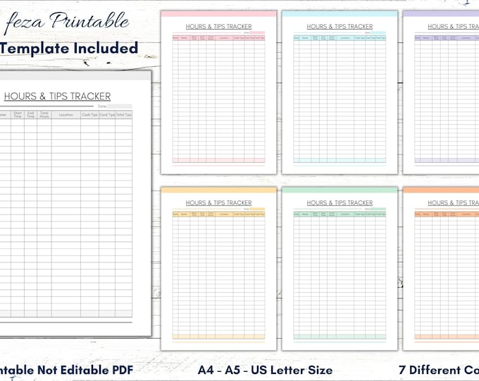 Tips Tracker Printable, Gratuity Log, Financial Planner, Waiter ...