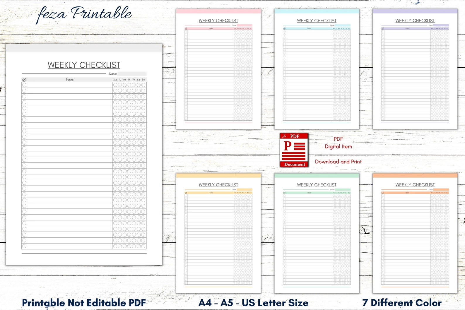 Printable Weekly Checklist, Weekly Tasks List, Weekly Organizer, PDF ...