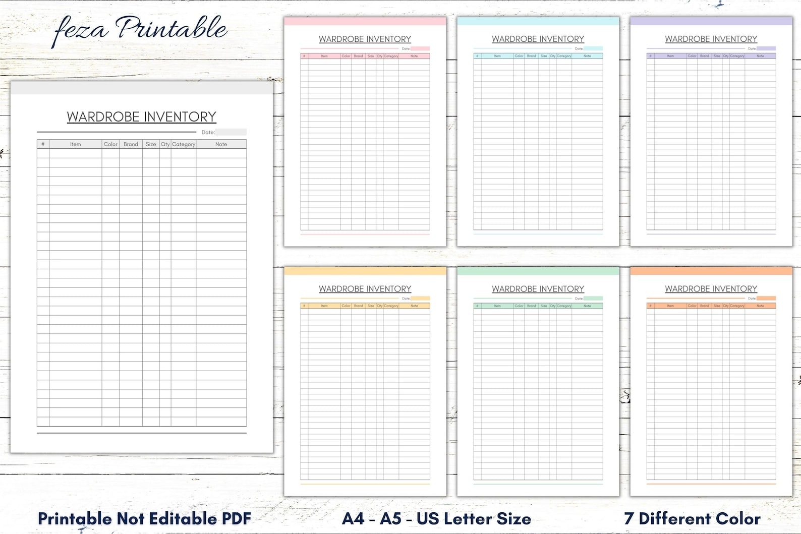 Printable Wardrobe Inventory Template, Wardrobe Organizer Sheet ...