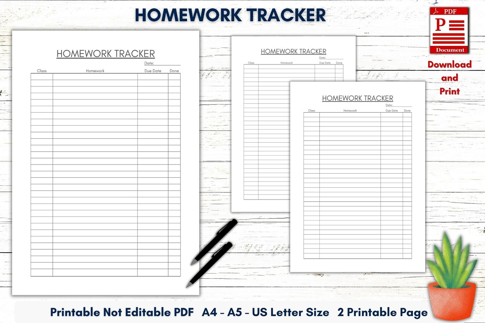 Printable Homework Tracker Homework Log PDF Homework | Etsy