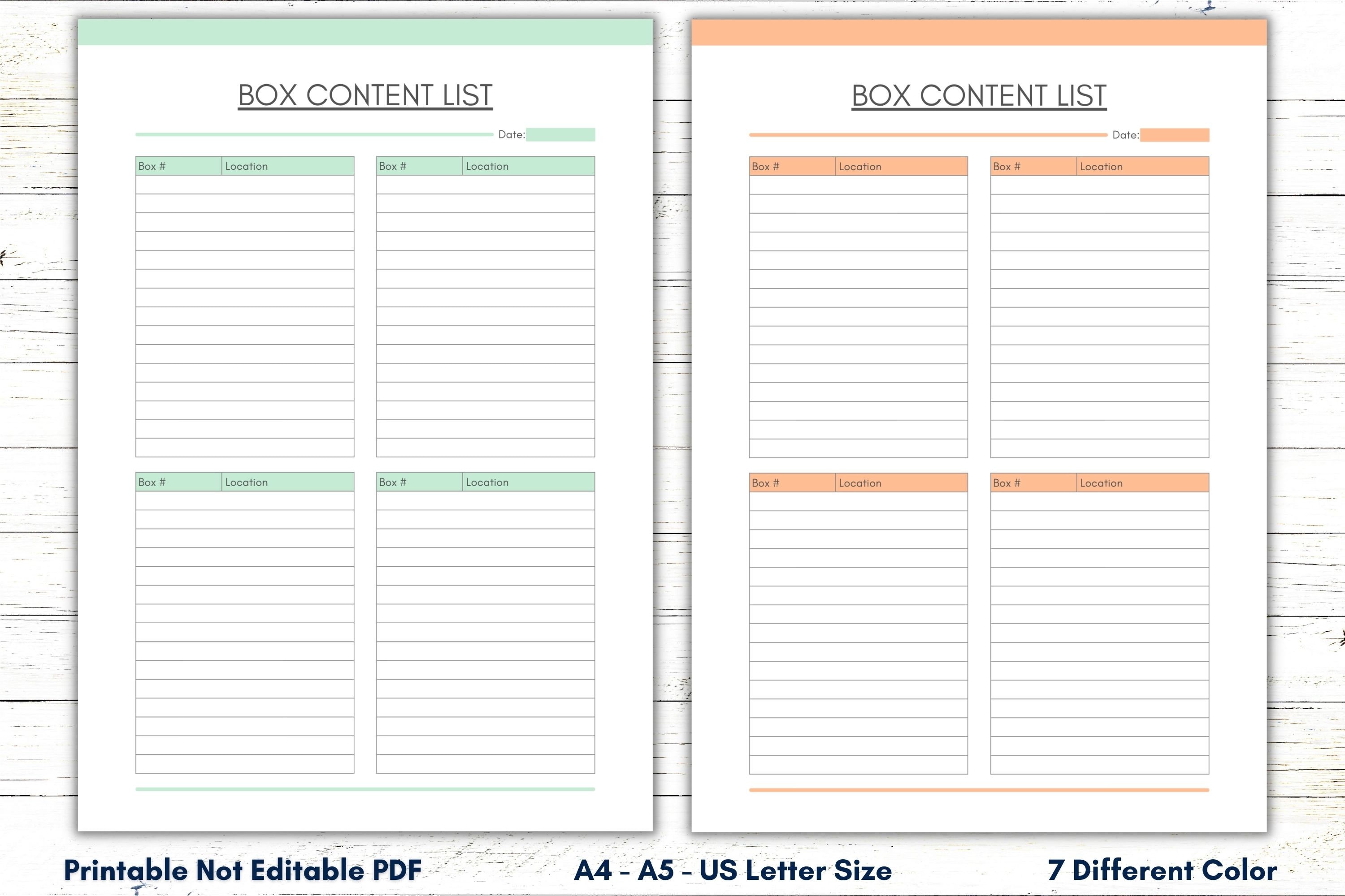 Box Content List Template Printable, Moving Process Plan, Moving ...
