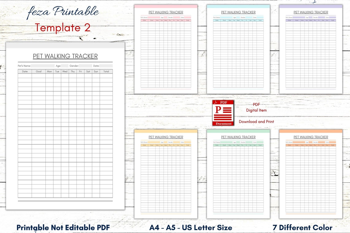 Printable Pet Walking Tracker, Dog Walking Planner, Dog Walking ...