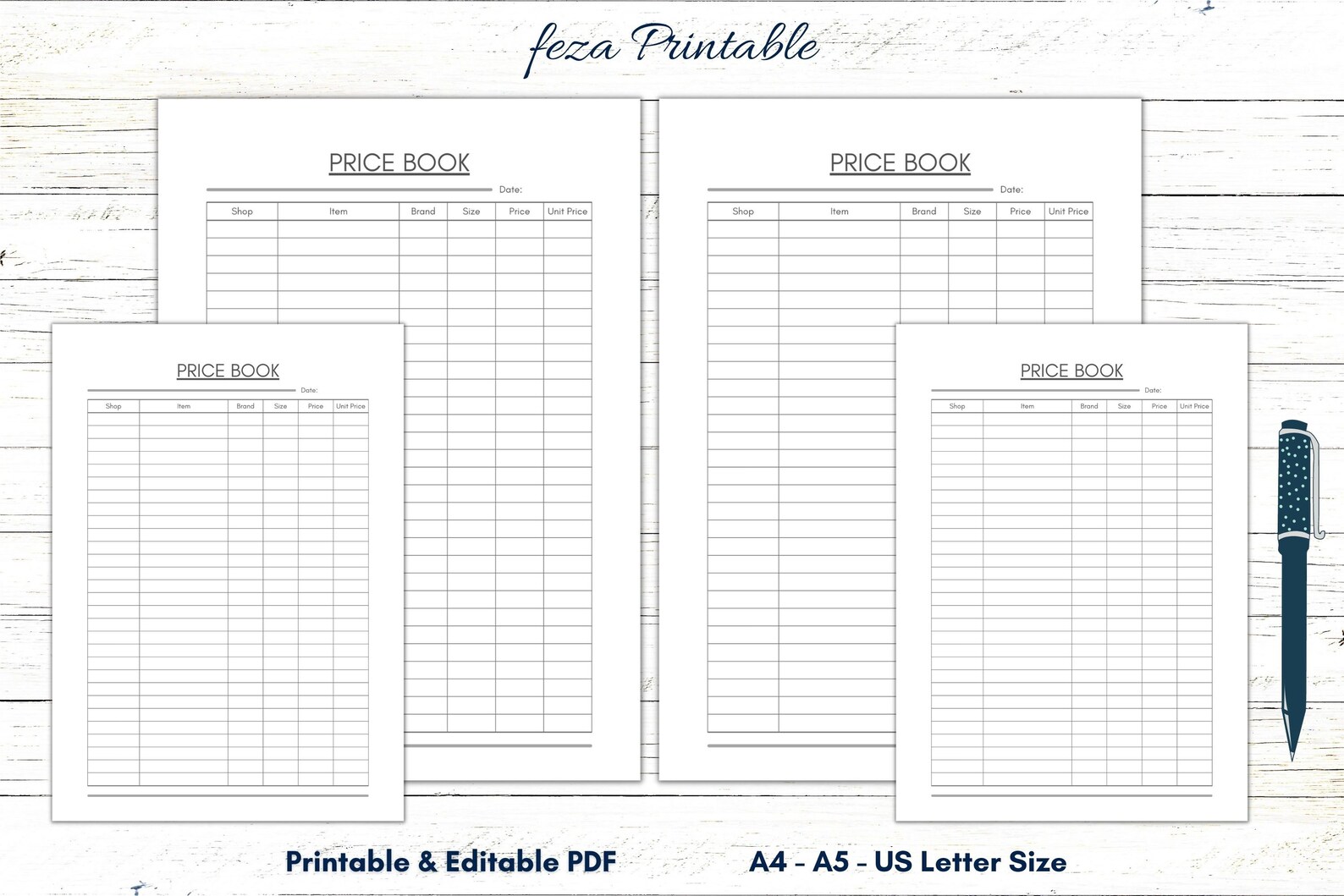Price Book Template Printable, Price List Editable Fillable, Price ...
