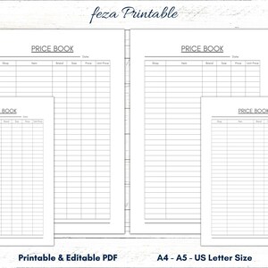 Price Book Template Printable, Price List Editable Fillable, Price ...