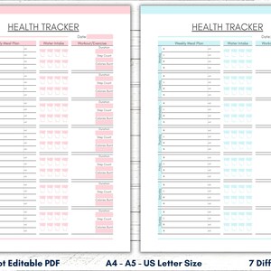 Printable Health Tracker, Printable Health Planner, Food Tracker, Water ...