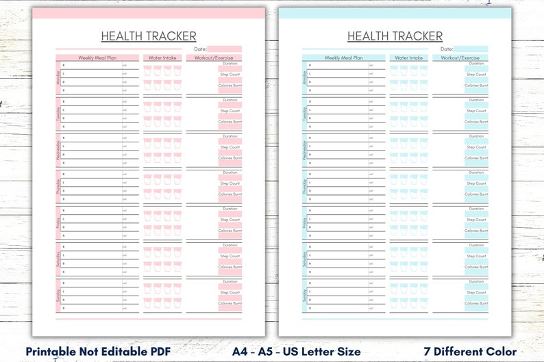 Printable Health Tracker, Printable Health Planner, Food Tracker, Water ...