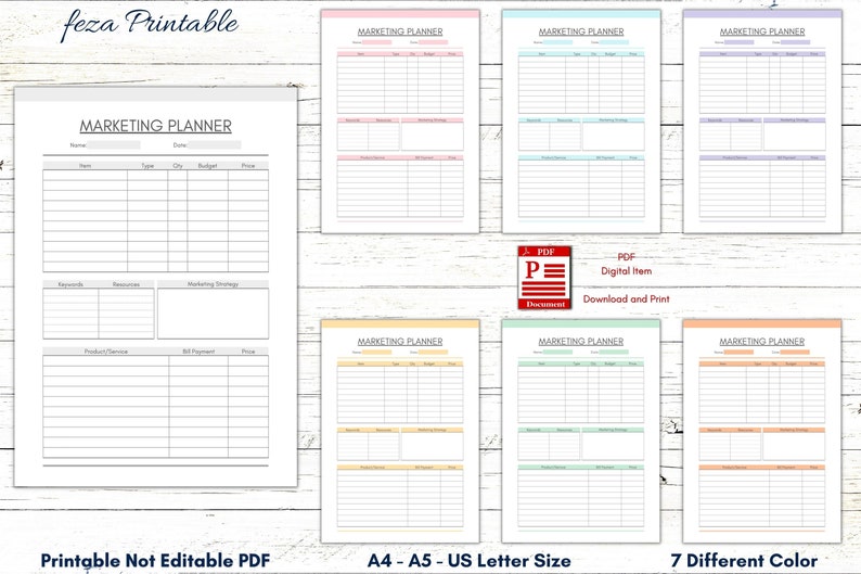 Printable Marketing Planner, Printable Marketing Template, Printable ...