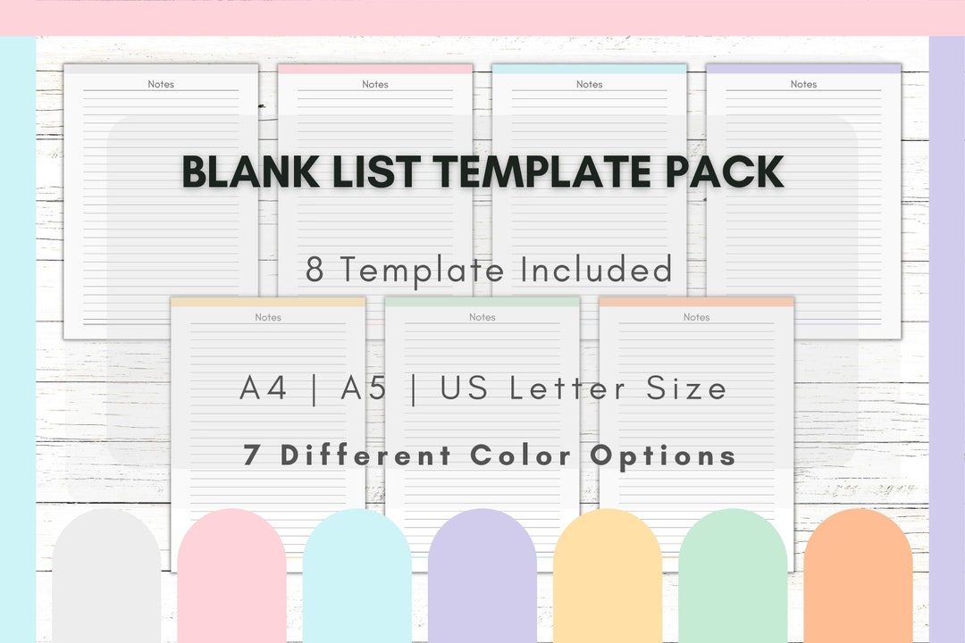 Blank List Template Printable Bundle, Blank List Bundle, Checklist ...