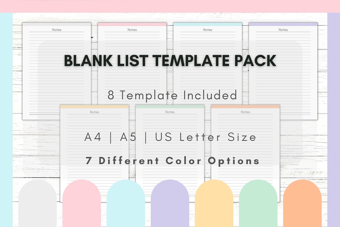 Blank List Template Printable Bundle, Checklist Organizer (A4, A5, US ...