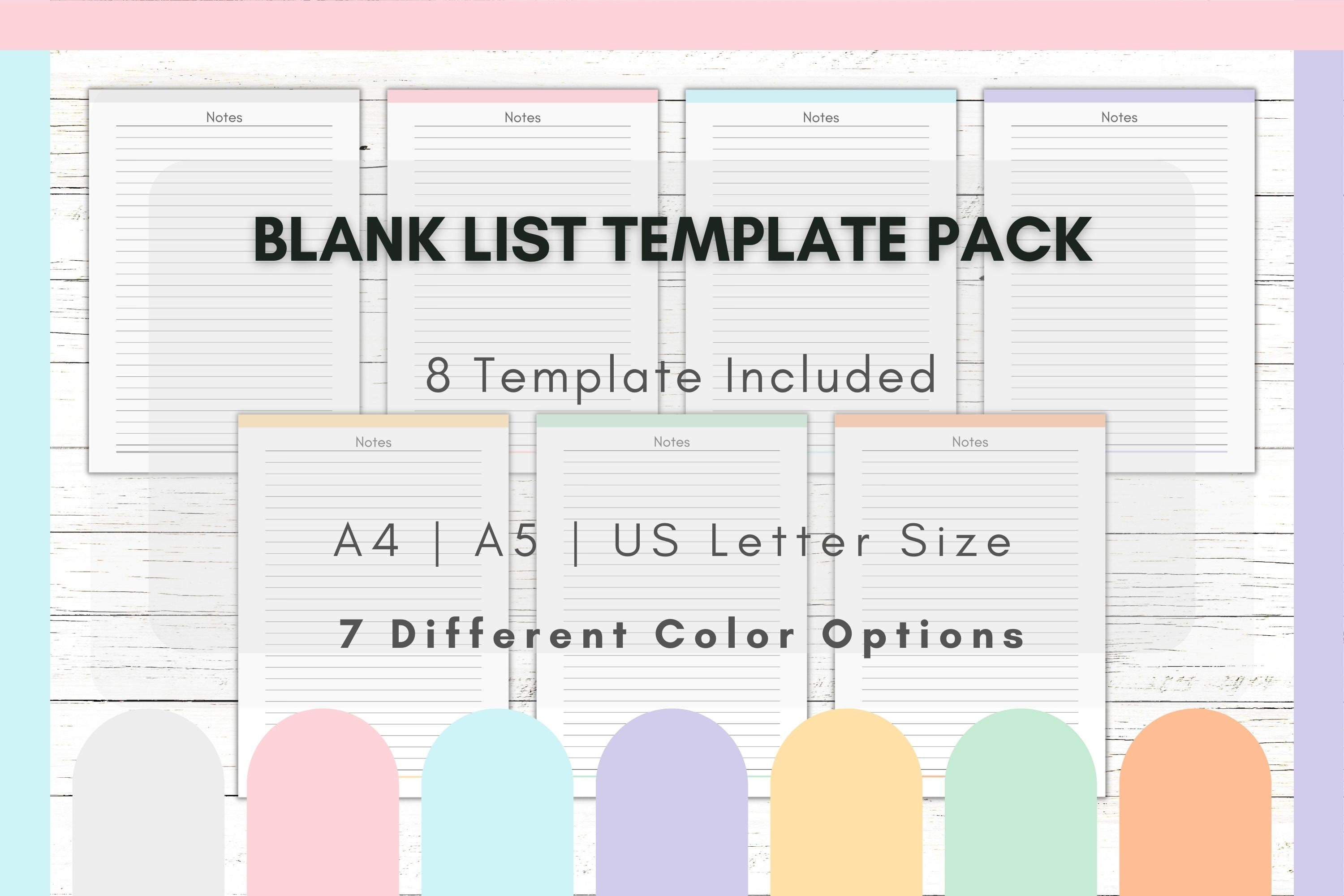 Blank List Template Printable Bundle, Blank List Bundle, Checklist ...
