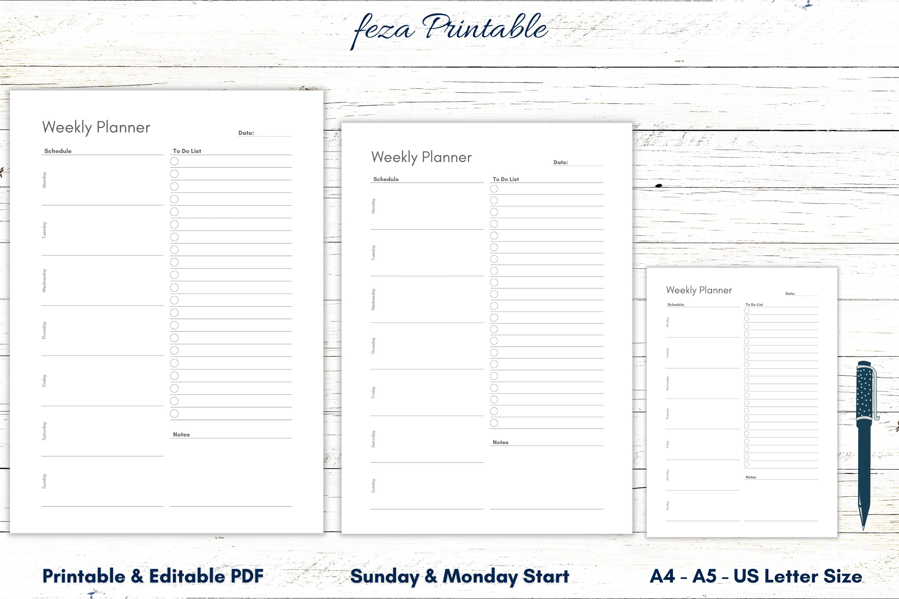 Weekly Planner Printable Fillable Editable Weekly Planner - Etsy