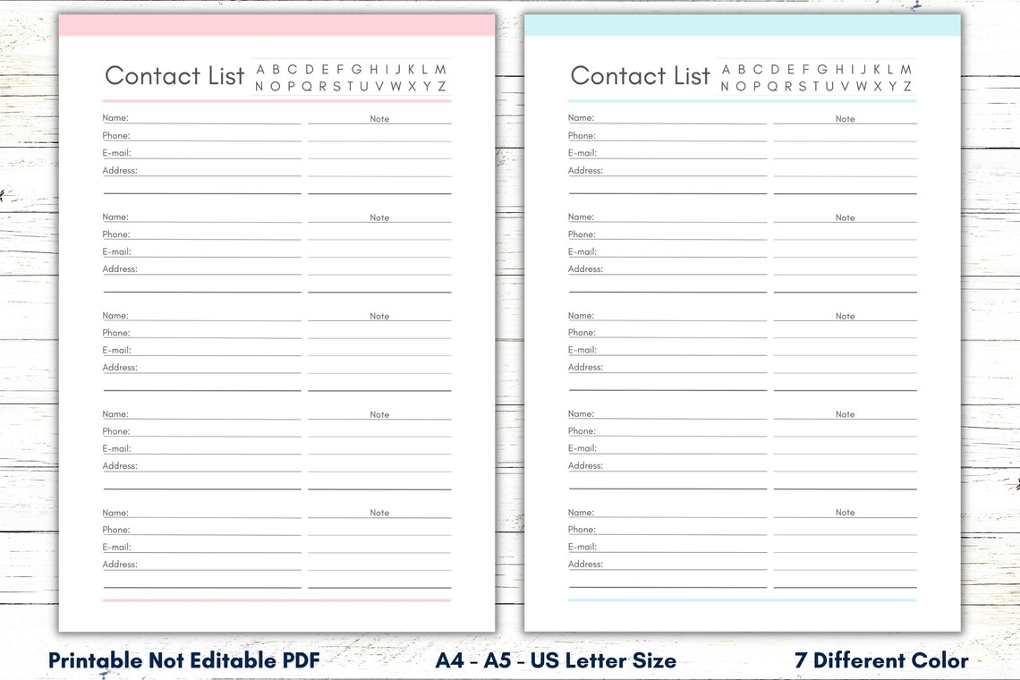 Printable Contact List Template, Address Book Pages, Address Planner ...