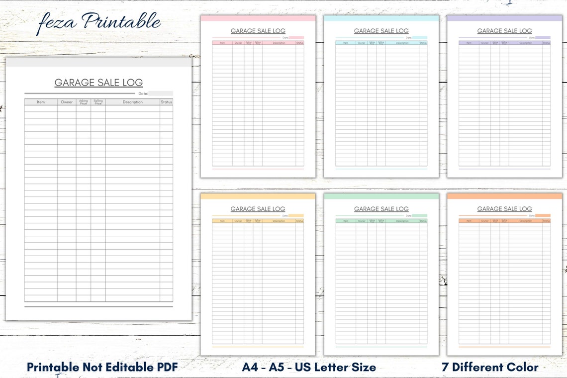 Printable Garage Sale Log, Yard Sale Log, Sale Money Tracker, Yard ...