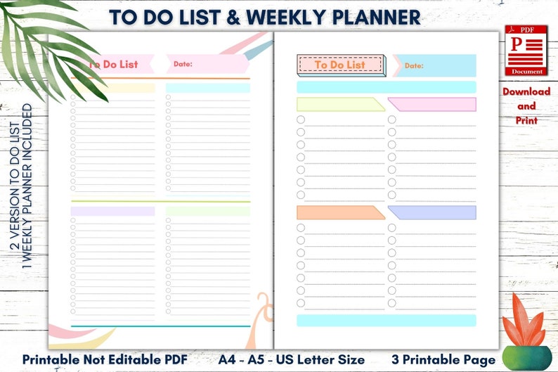 Printable to Do List, Printable Weekly Planner, Weekly Organizer, Daily ...