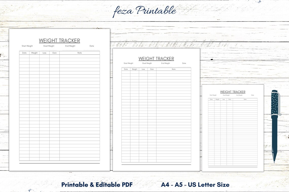 Weight Loss Tracker Printable, Weight Loss Journal Editable, Weight ...