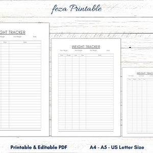 Weight Loss Tracker Printable, Weight Loss Journal Editable, Weight ...