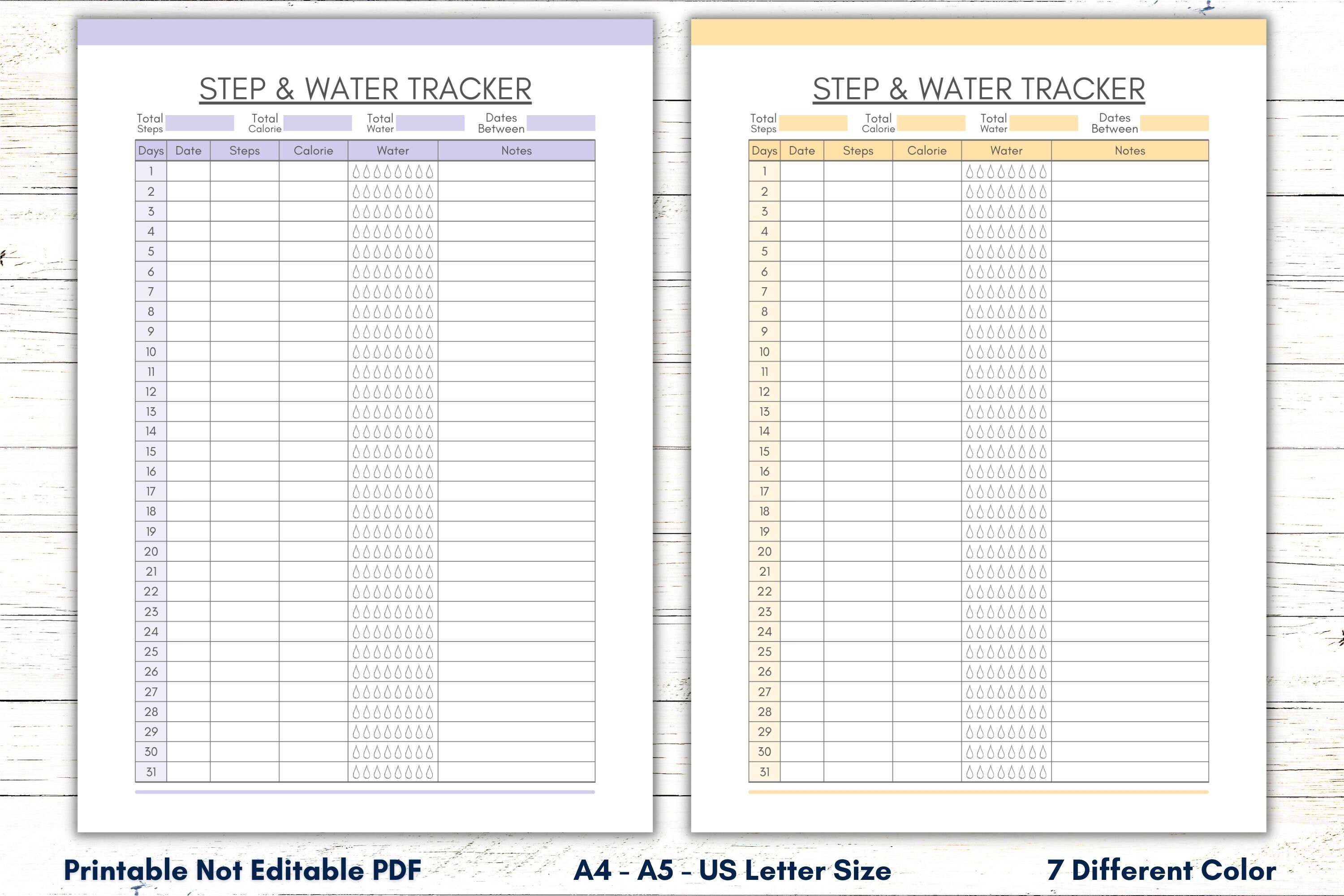 Step and Water Tracker, Step Tracker, Step Log, Step Planner, Water ...