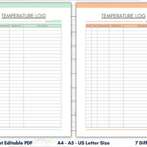 Printable Temperature Log, Temperature Tracker, Health Planner, Patient ...