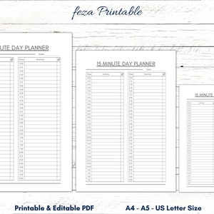 15 Minute Daily Planner Printable, Daily Planner Template Fillable, 15 ...