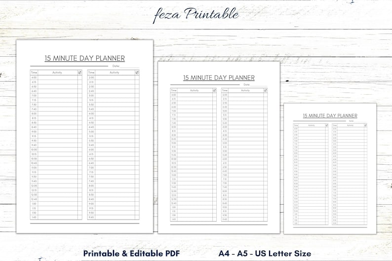 15 Minute Daily Planner Printable, Daily Planner Template Fillable, 15 ...