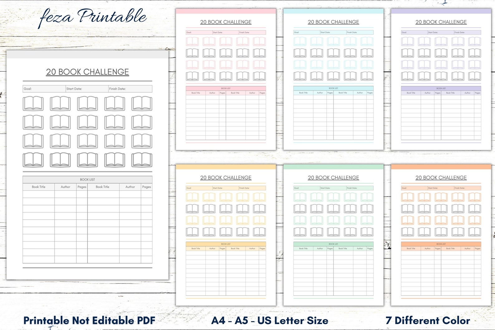 20 Book Challenge Tracker Template, Reading Challenge, Book Counter ...