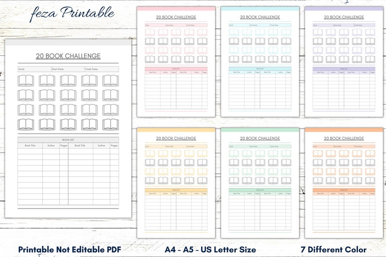 20 Book Challenge Tracker Template, Reading Challenge, Book Counter ...