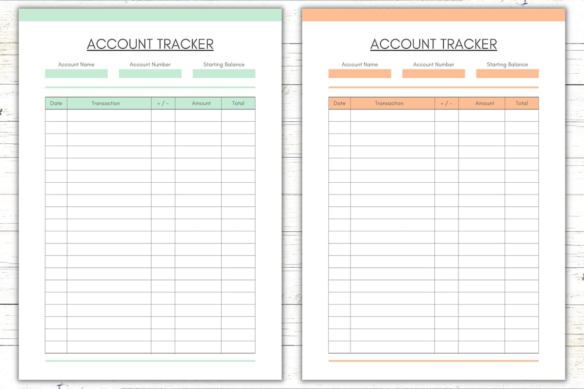 Printable Account Tracker, Account Tracking, Printable Account Checking ...