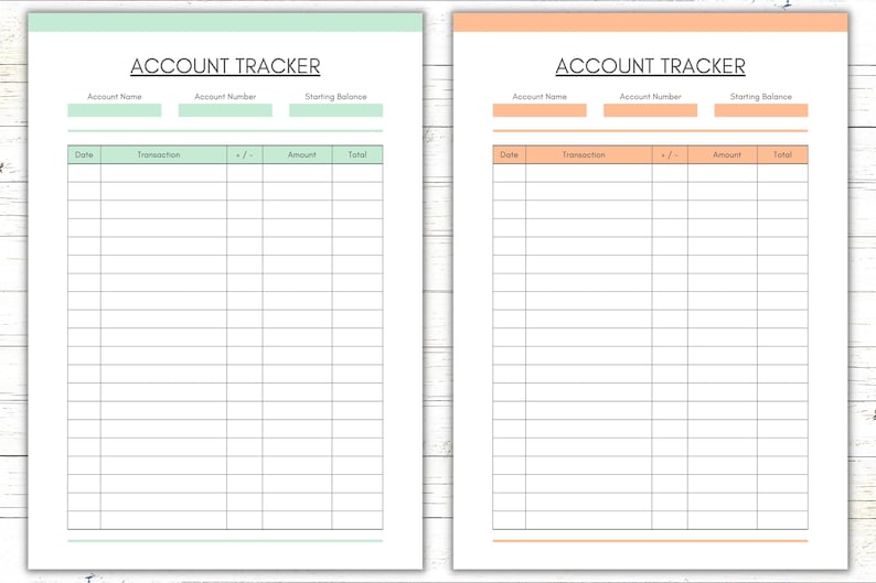 Printable Account Tracker, Account Tracking, Printable Account Checking ...