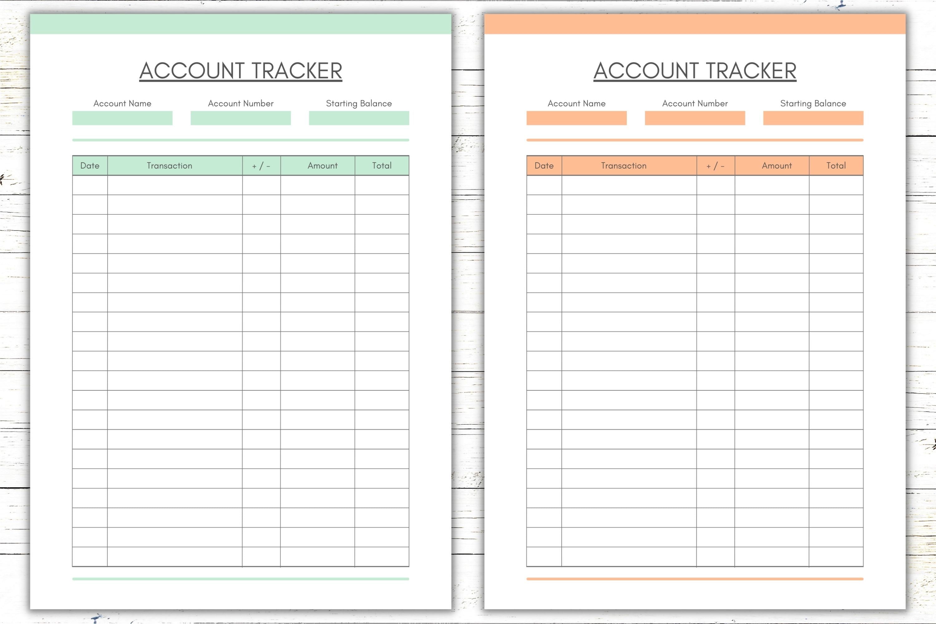 Printable Account Tracker, Account Tracking, Printable Account Checking ...