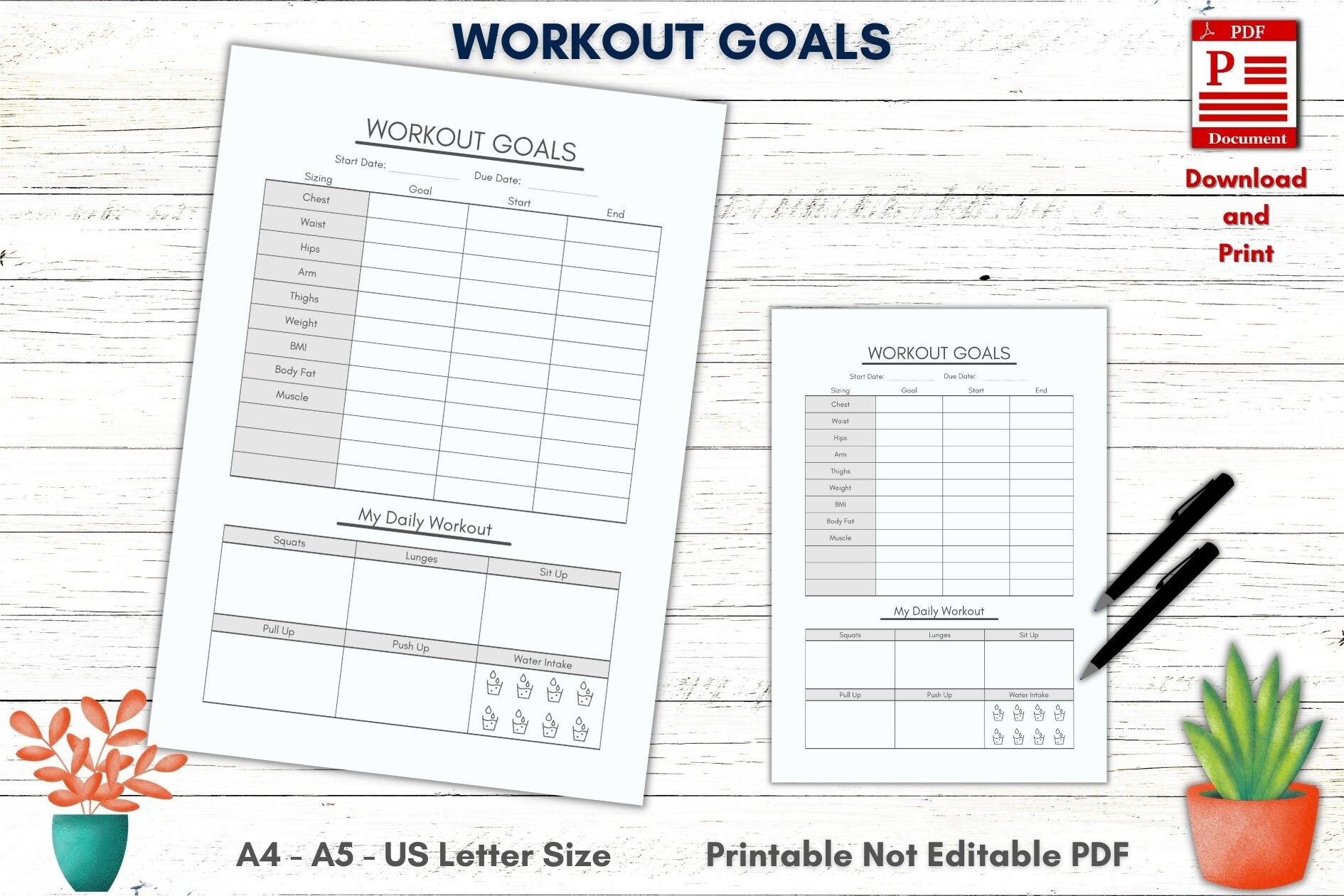 Printable Workout Goals Printable Workout Planner Printable | Etsy