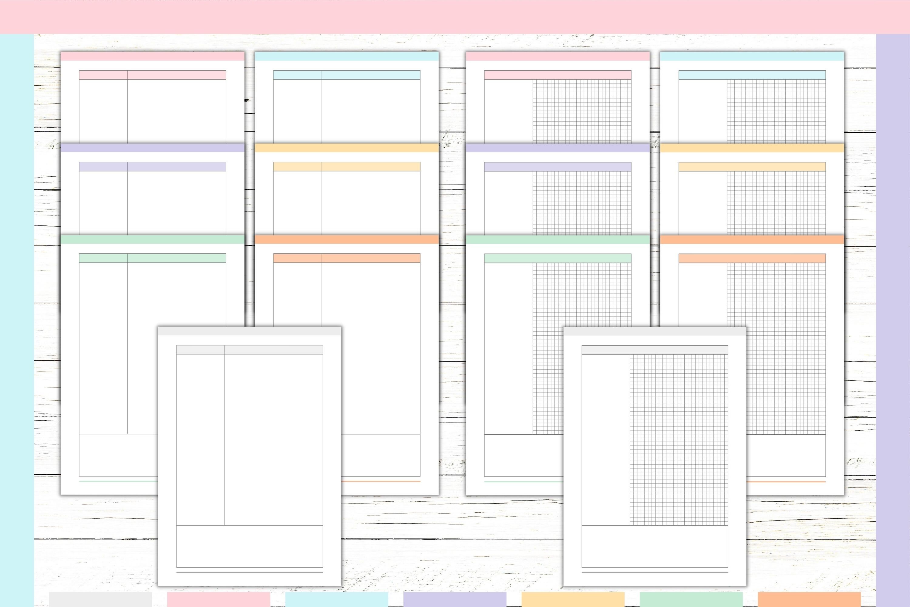 Notes Pages Planner Template Printable, Note Page Sheets, Colored Notes ...