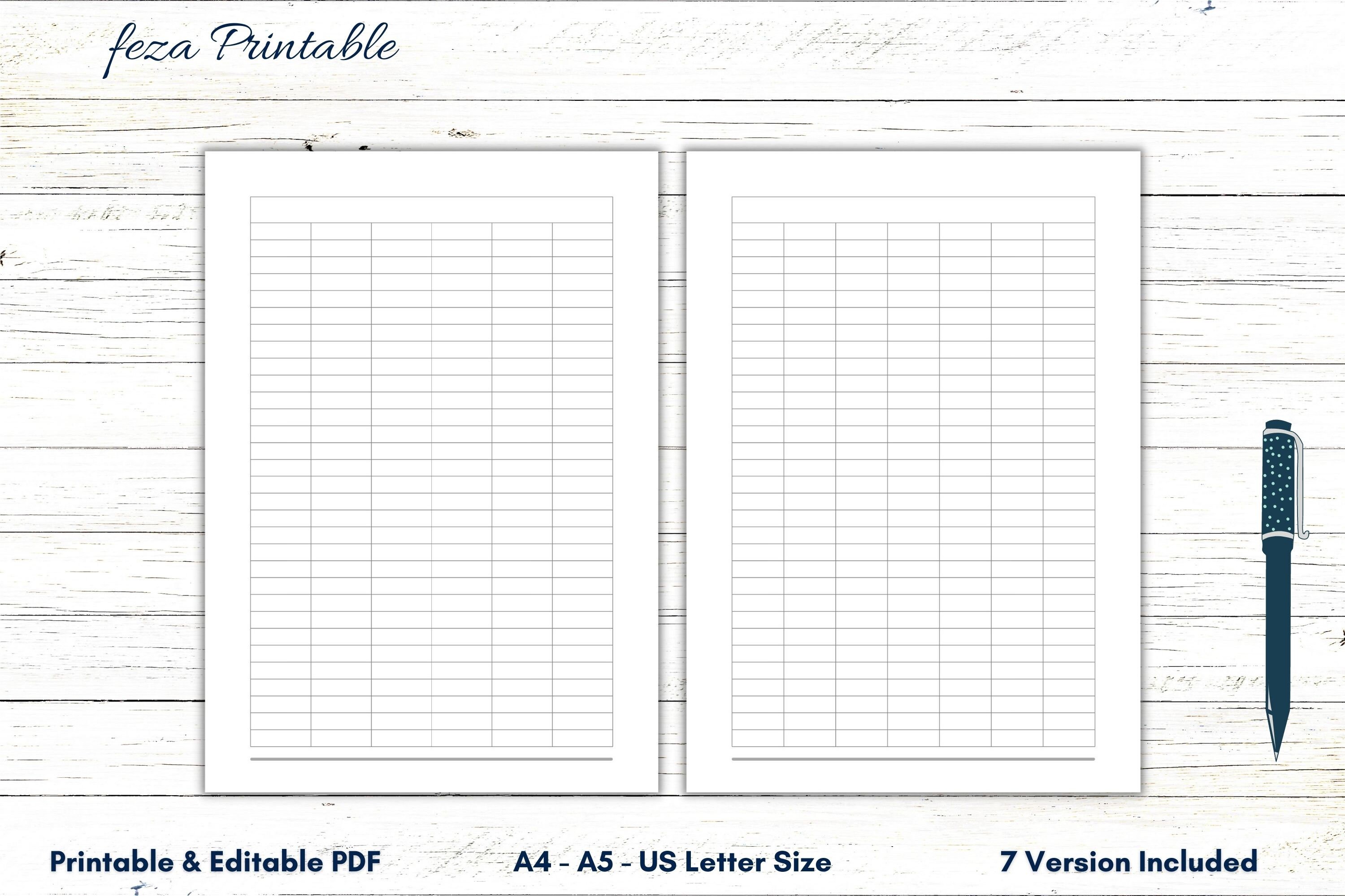 Blank Columns Chart Sheet Printable, Editable Blank Worksheet, Fillable ...