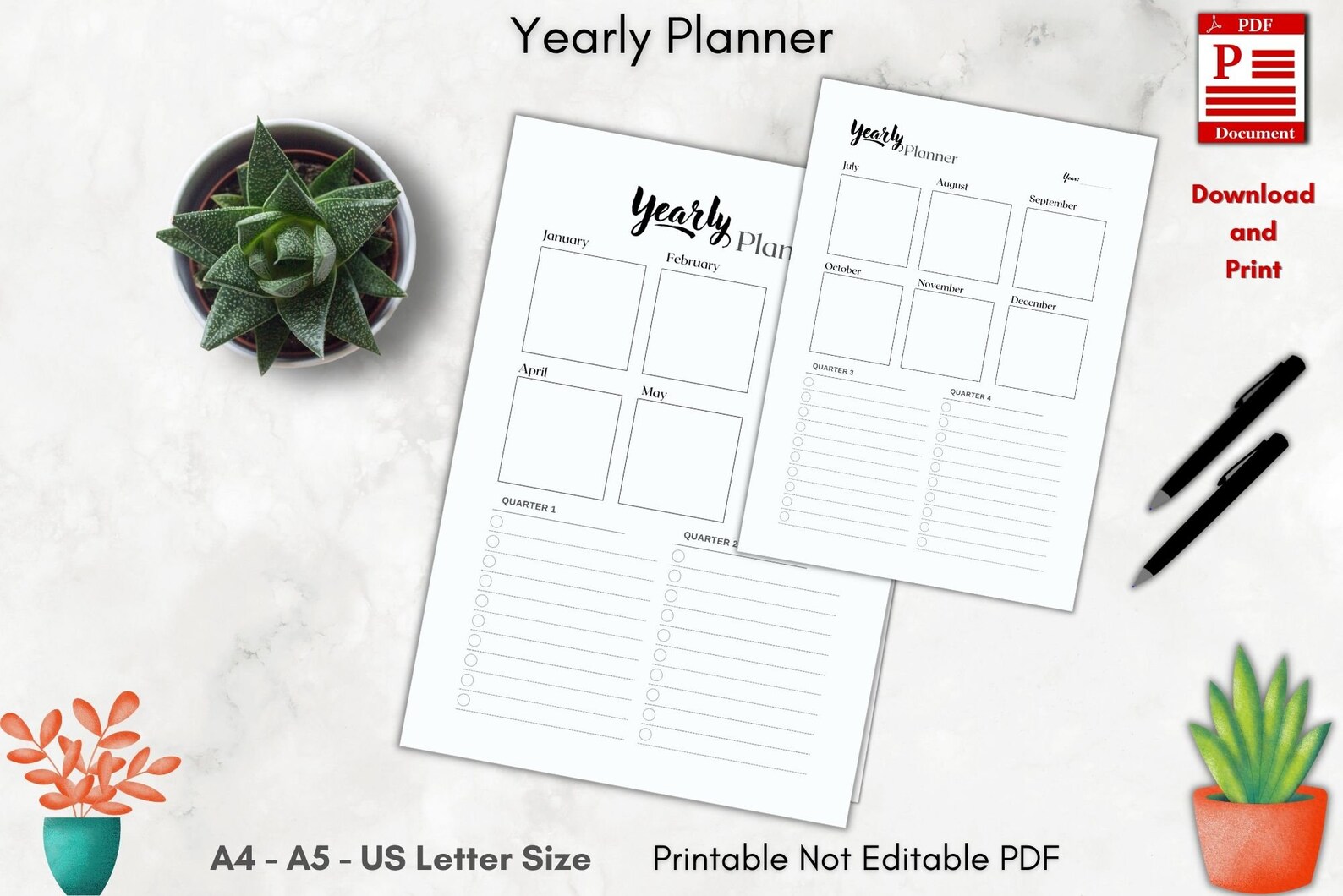 Printable Yearly Planner Yearly Planner Insert Yearly | Etsy