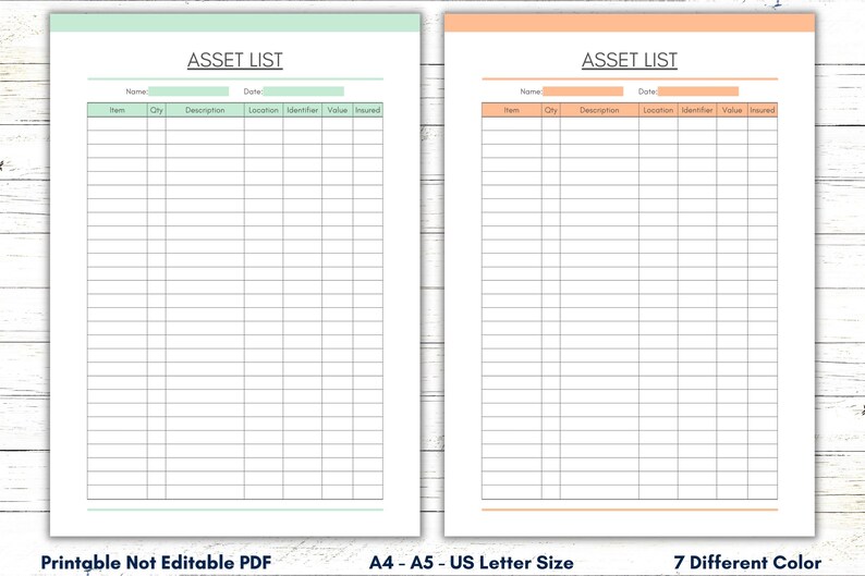 Printable Asset Tracker, Inventory List Template (PDF) - Etsy
