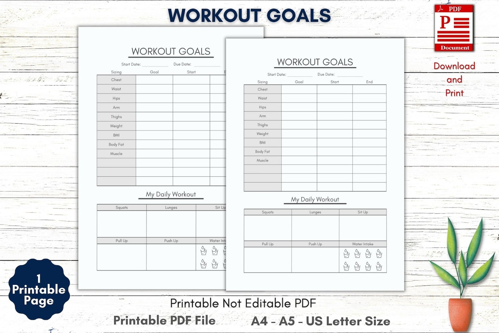 Printable Workout Goals Printable Workout Planner Printable | Etsy