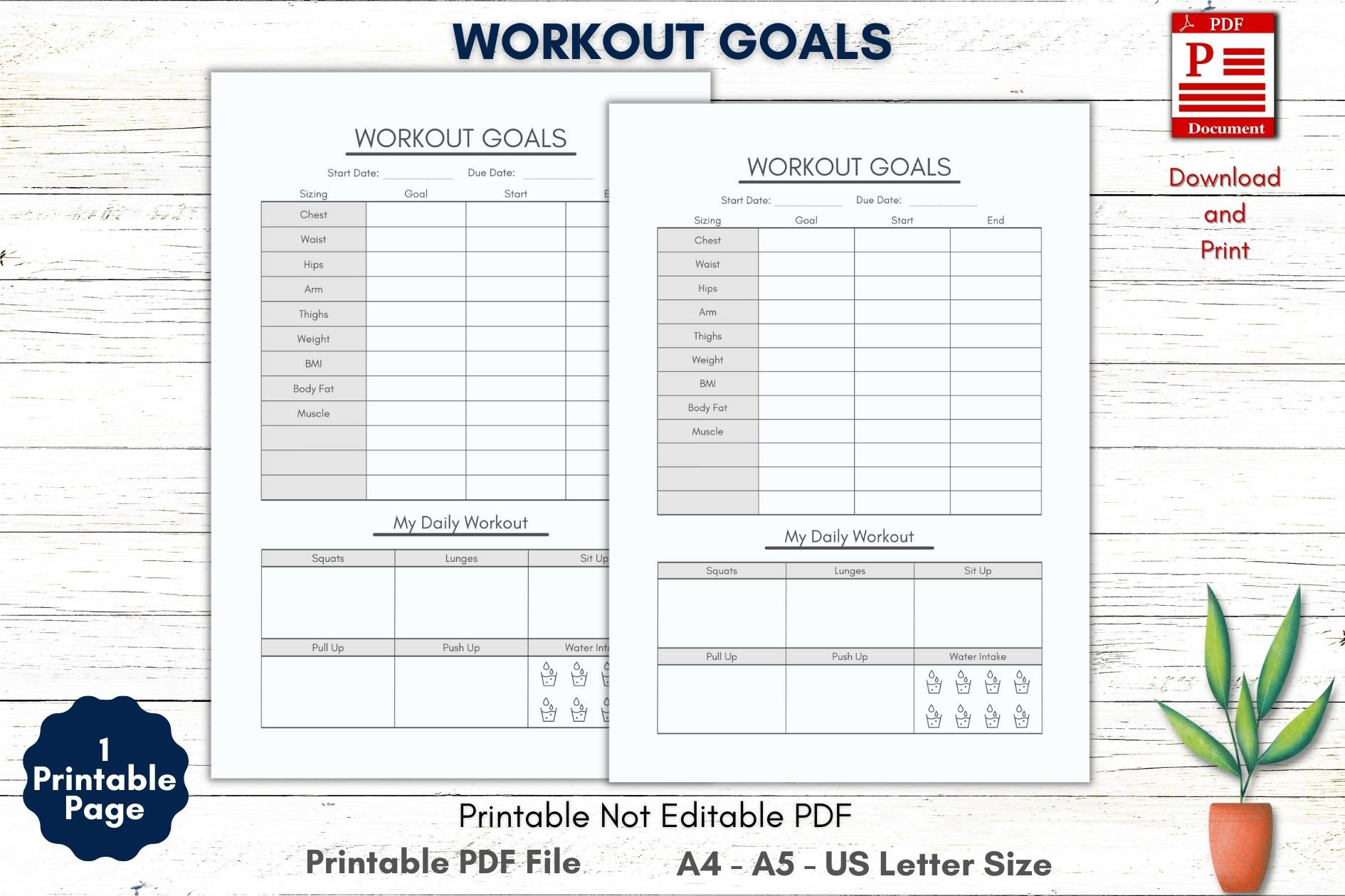 Printable Workout Goals Printable Workout Planner Printable | Etsy