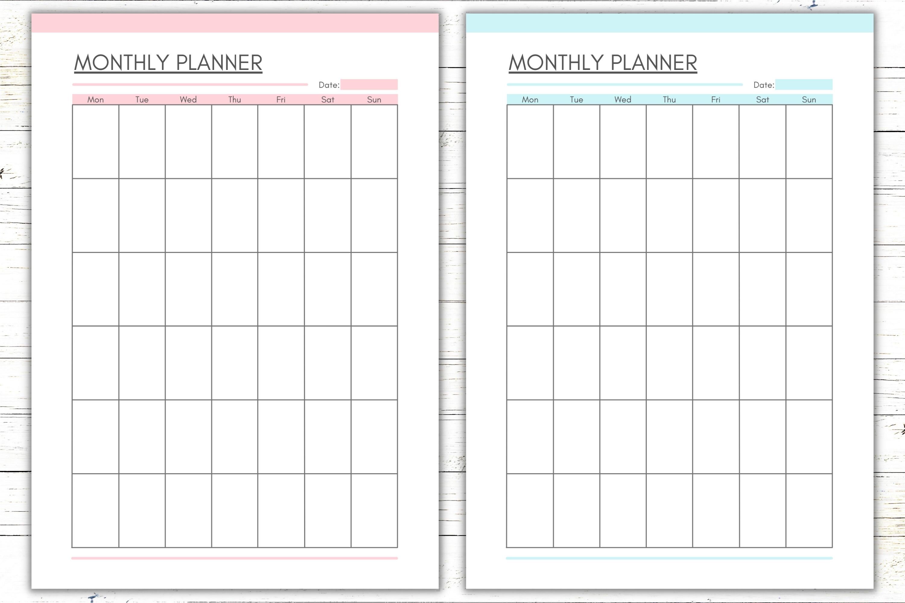 Printable Monthly Planner, PDF Monthly Calendar, PDF Monthly Organizer ...