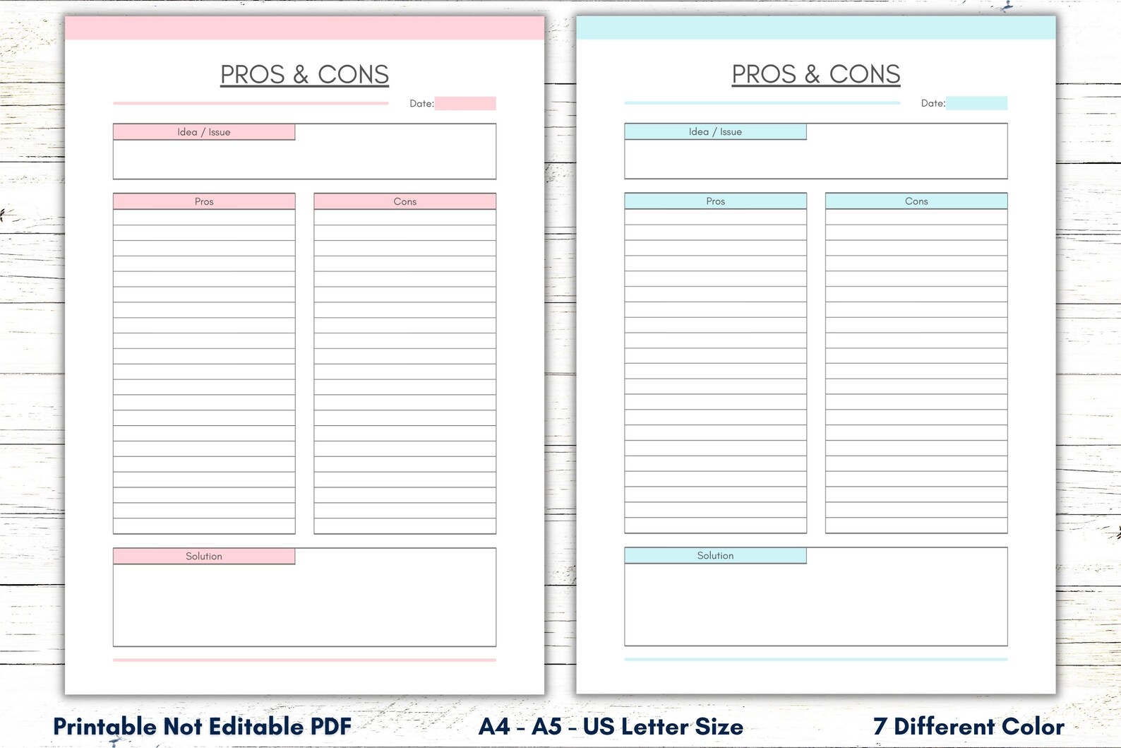 Printable Pros and Cons List, Idea Issue Planner Template, Problem ...