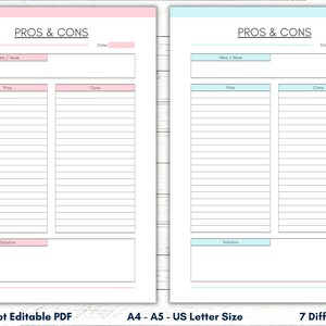 Printable Pros and Cons List, Idea Issue Planner Template, Problem ...