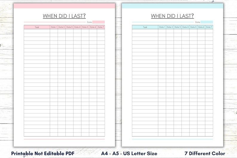 Printable When Did I Last Template, Date Tracker, Last Time Tracker ...