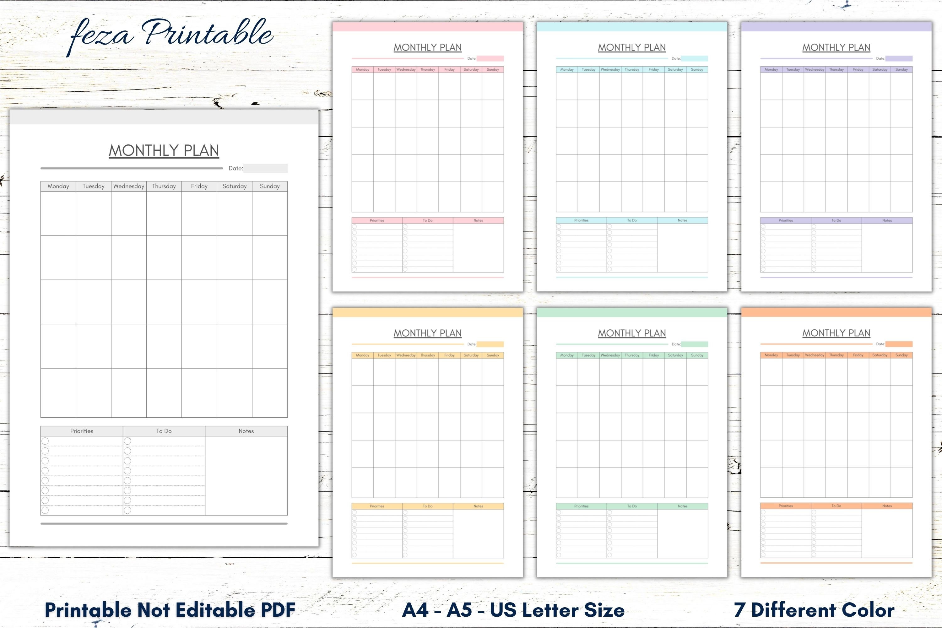 Monthly Planner Printable Template, Undated Monthly Calendar ...