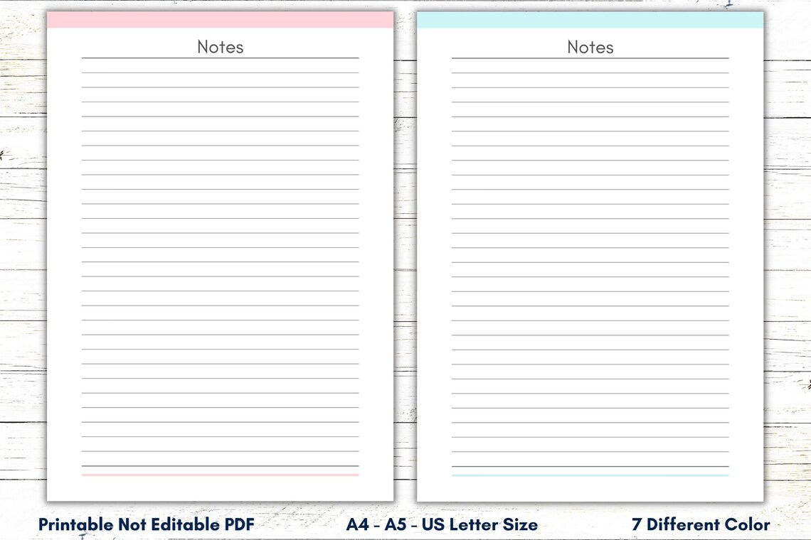 Printable Lined Notes Pages Template, Colored Lined Notes Sheet, Note ...