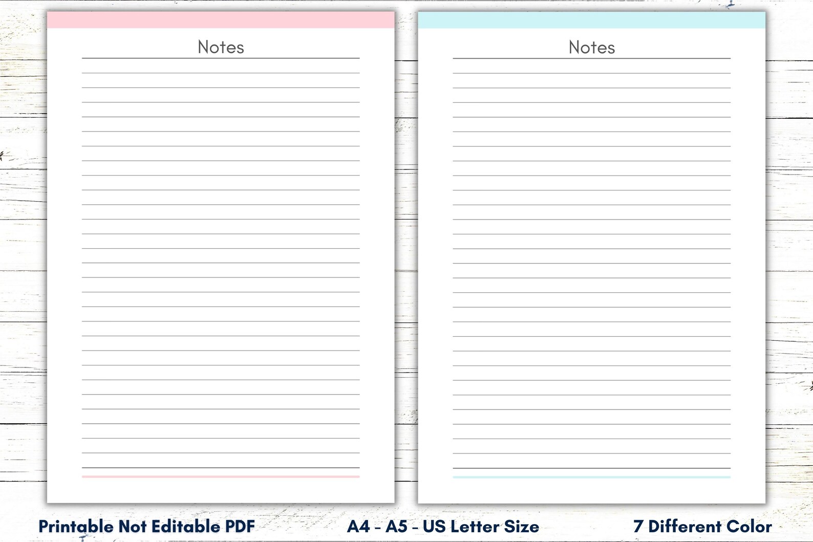 Printable Lined Notes Pages Template, Colored Lined Notes Sheet, Note ...