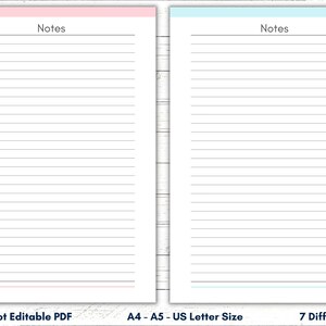 Printable Lined Notes Pages Template, Colored Lined Notes Sheet, Note ...