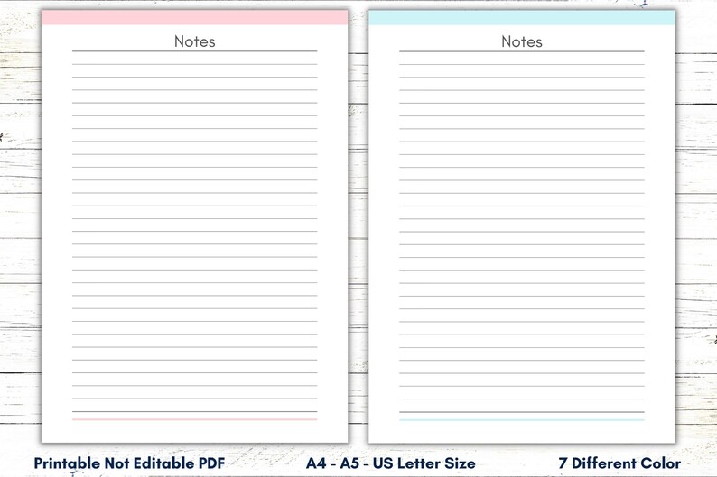 Printable Lined Notes Pages Template, Colored Lined Notes Sheet, Note ...