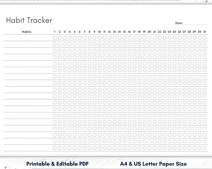 A4 Monthly Habit Tracker Printable PDF | Habit Tracker Journal | Habit ...