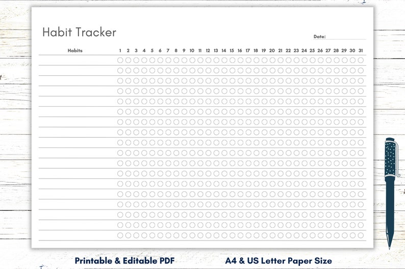 Habit Tracker Printable, Habit Tracker Editable, Habit Tracker Journal ...